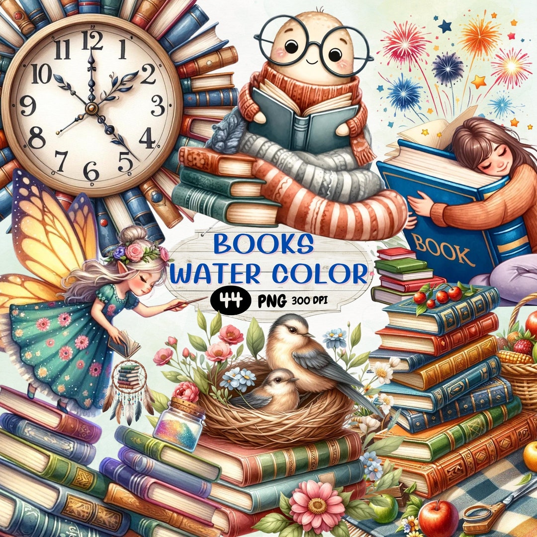 Books Watercolor Clipart,painted Book Clipart,book, Reading, Education ...