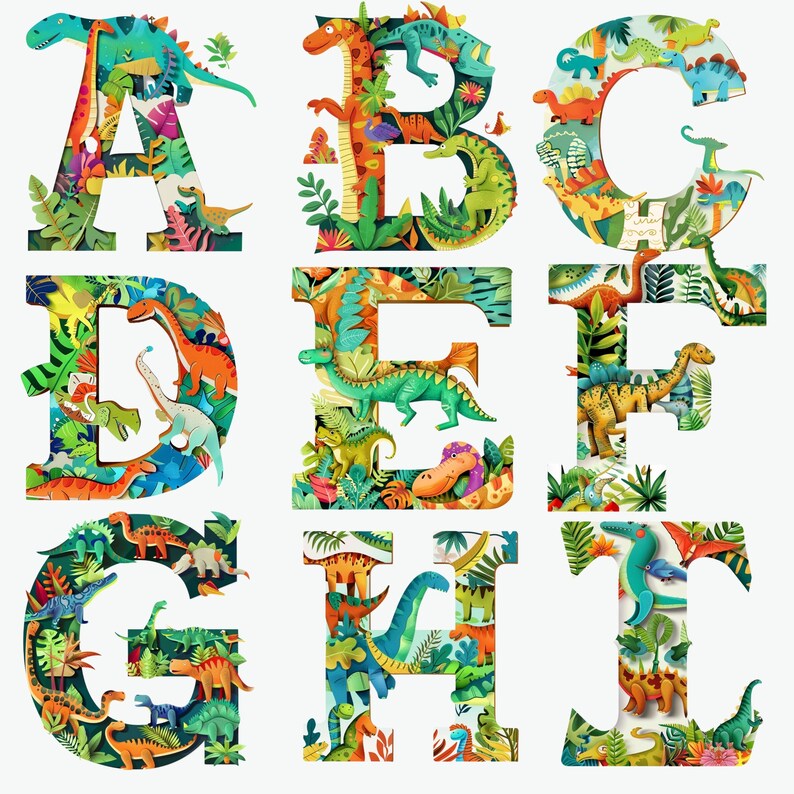 Watercolor Dino Alphabet Clipart, Dinosaur Letter PNG (digital Download ...