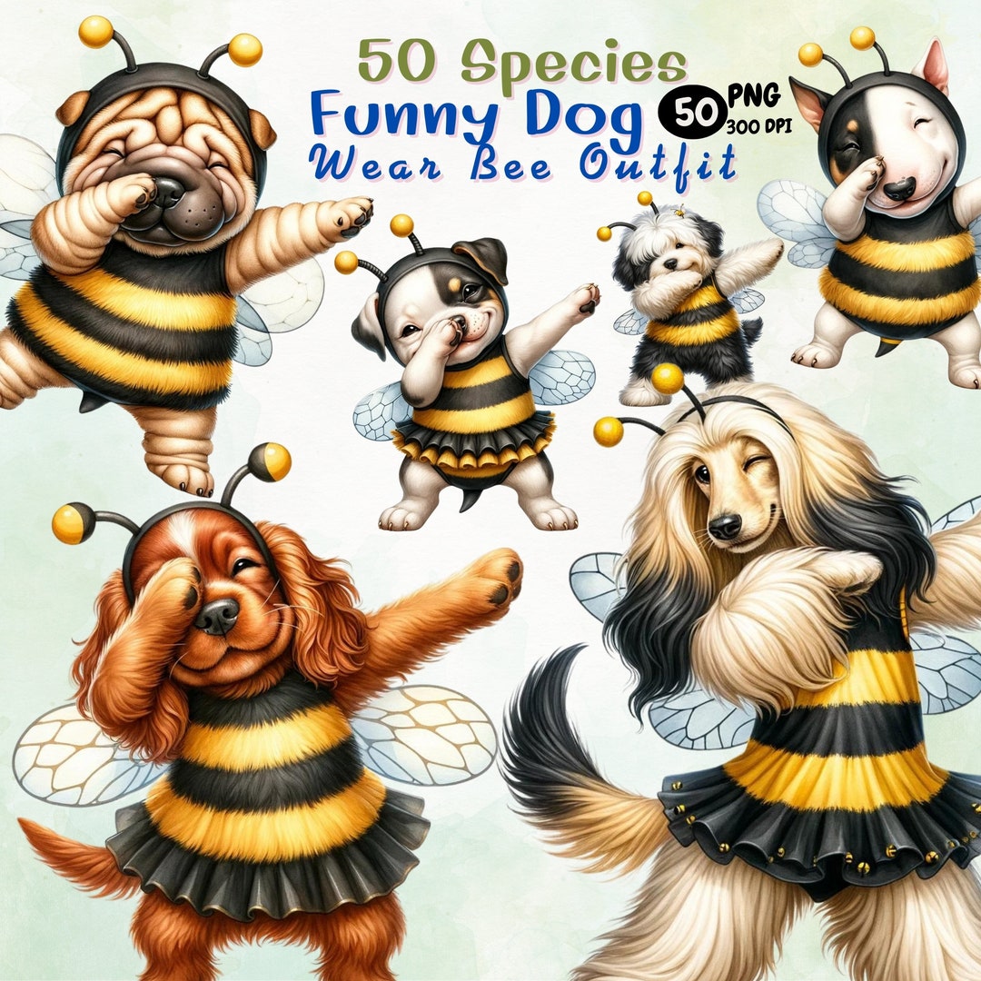 Cute and Funny Dabbing Dog Collection Clipart, Dog Costum, Dog Wear Bee ...