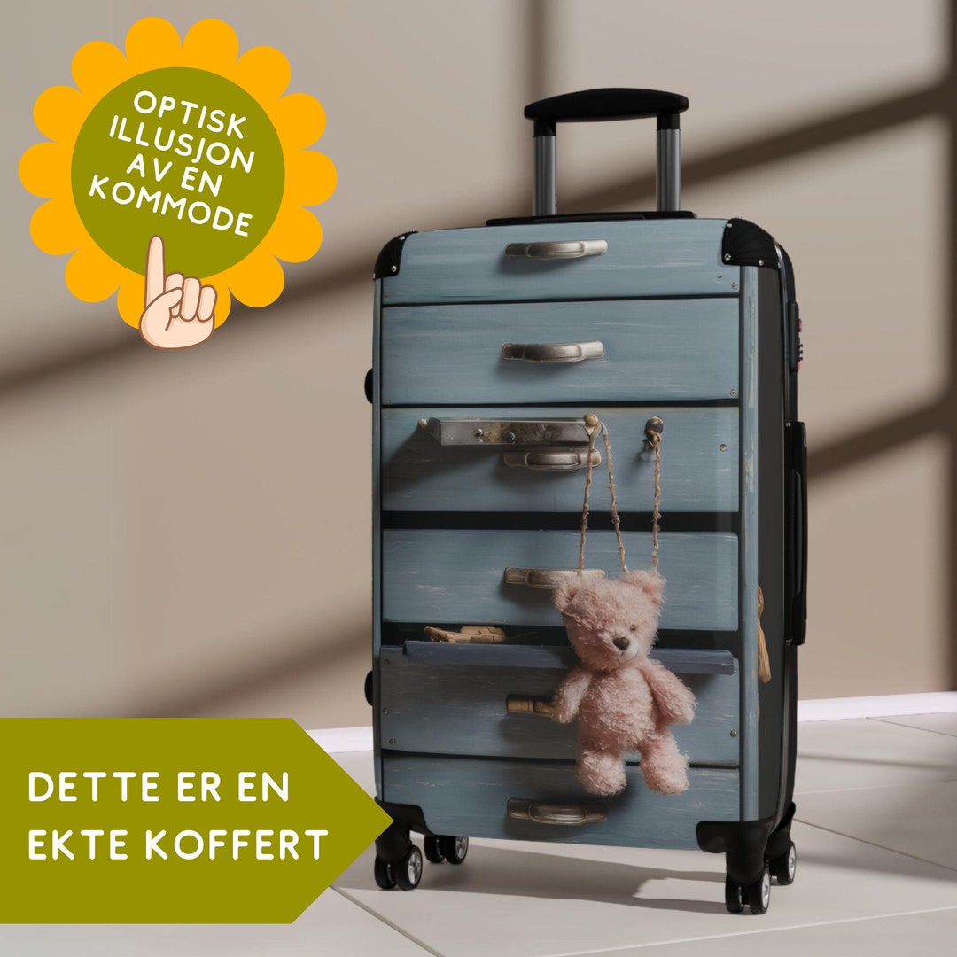 Koffert Forkledd Som En Retro, Blå Kommode Med Rosa Teddybjørn | Optisk ...