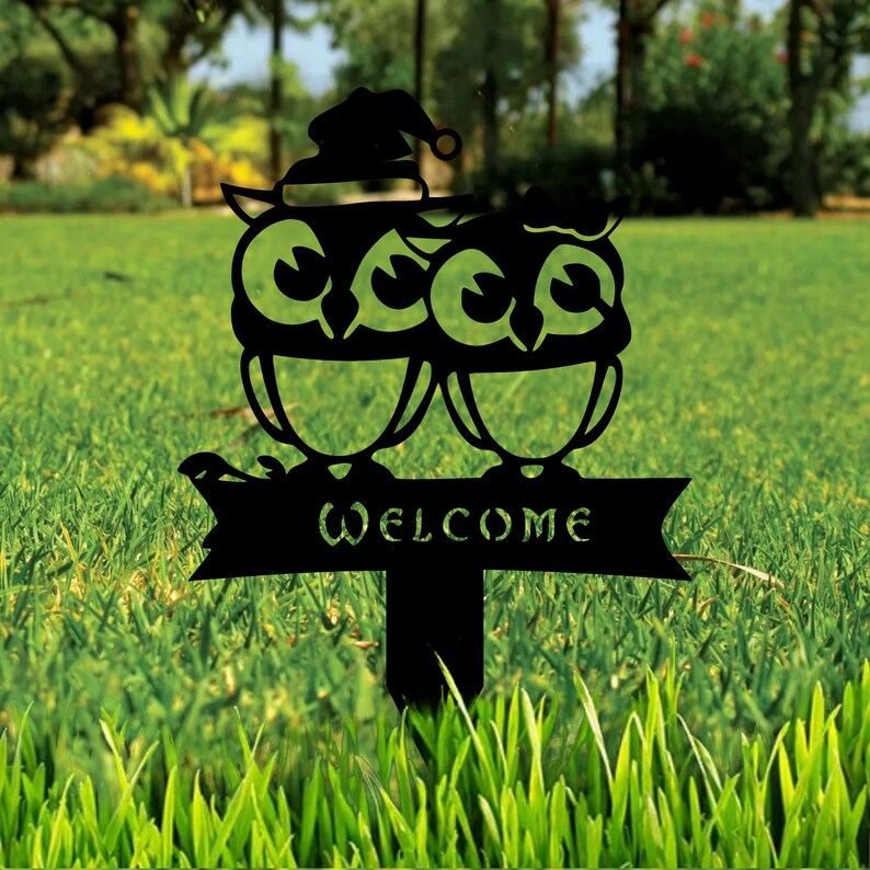 Owl Welcome Garden Stakes Dxf Svg Files / Garden Stakes Laser Cut Dxf ...