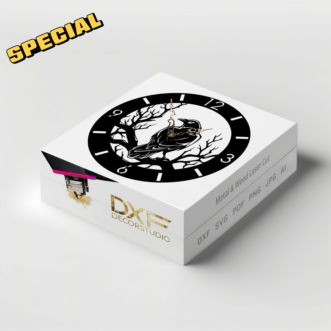 Raven Wall Clock Designs, Dxf, Svg, AI and Silhouette.vector, Clipart ...
