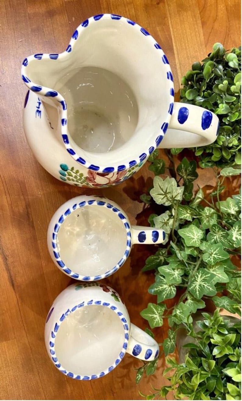 VTG Boys Town Rome Handpainted Pitcher & Mug Set Floral Motif Italy ...