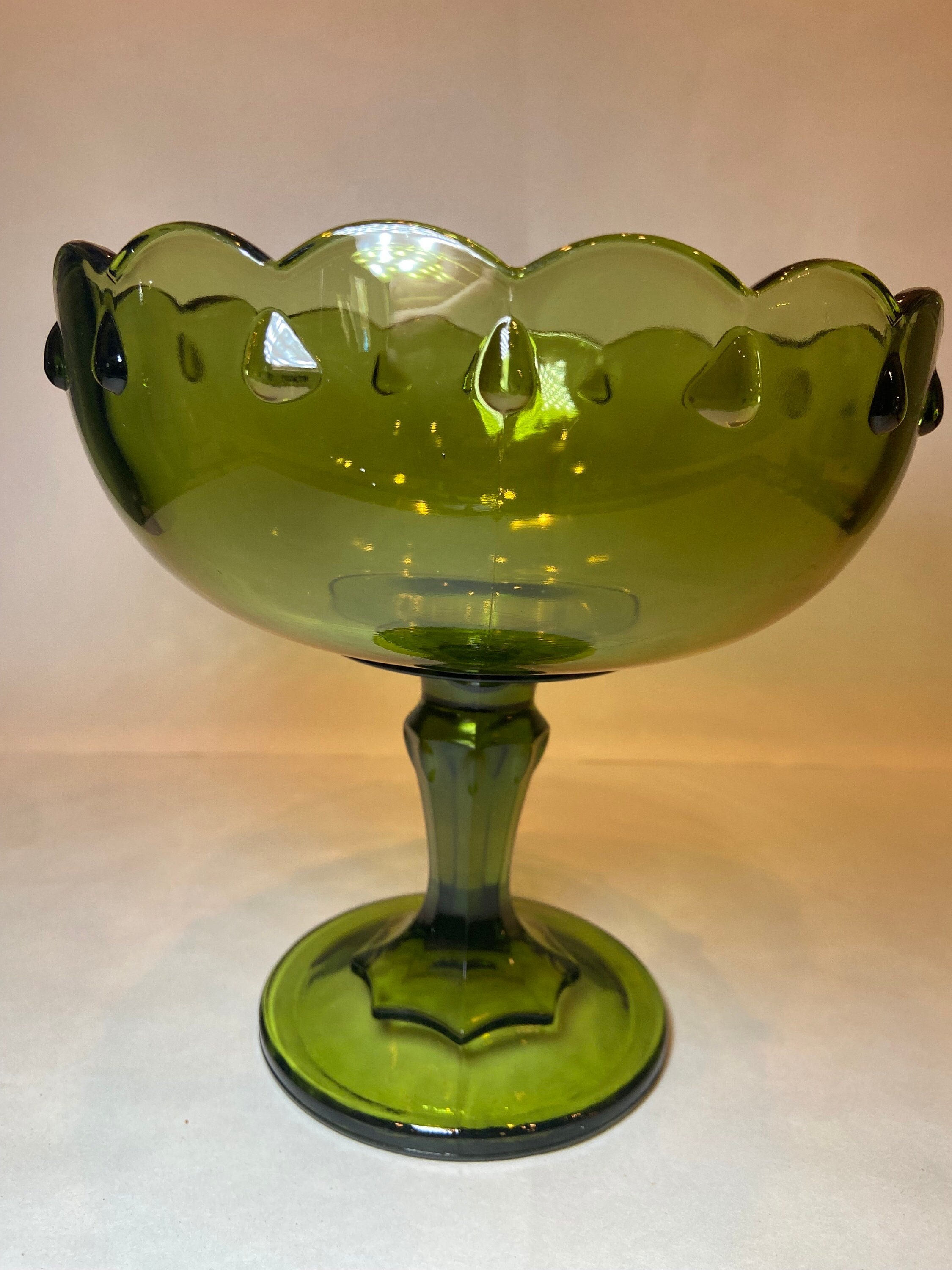Vintage Glass Teardrop Pedestal Fruit Bowl, Candy Dish, Green ...