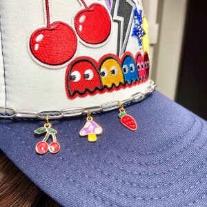 BLUE and WHITE Otto Trucker Hat Layered Pacman & Ghosts Retro Gaming ...