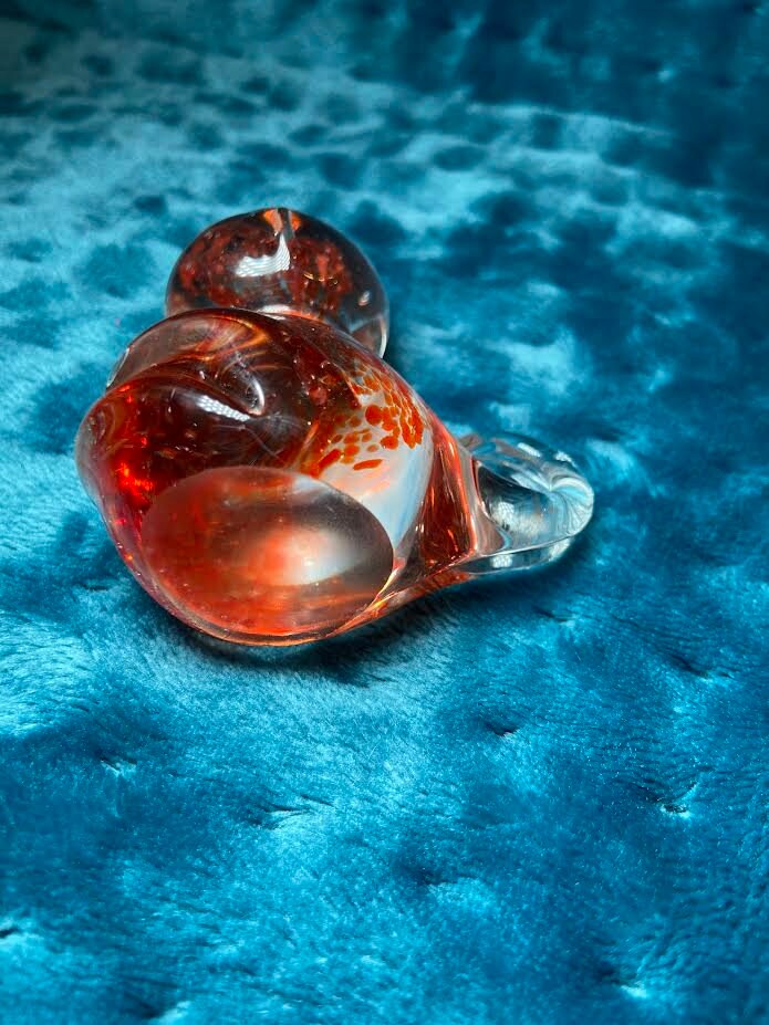 Vintage Clear Glass With Red Design Blown Paperweight With Interior ...