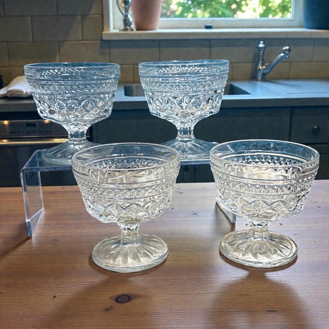 Anchor Hocking Wexford Crystal Pudding/ice Cream Pedestal Cup/bowl MCM ...