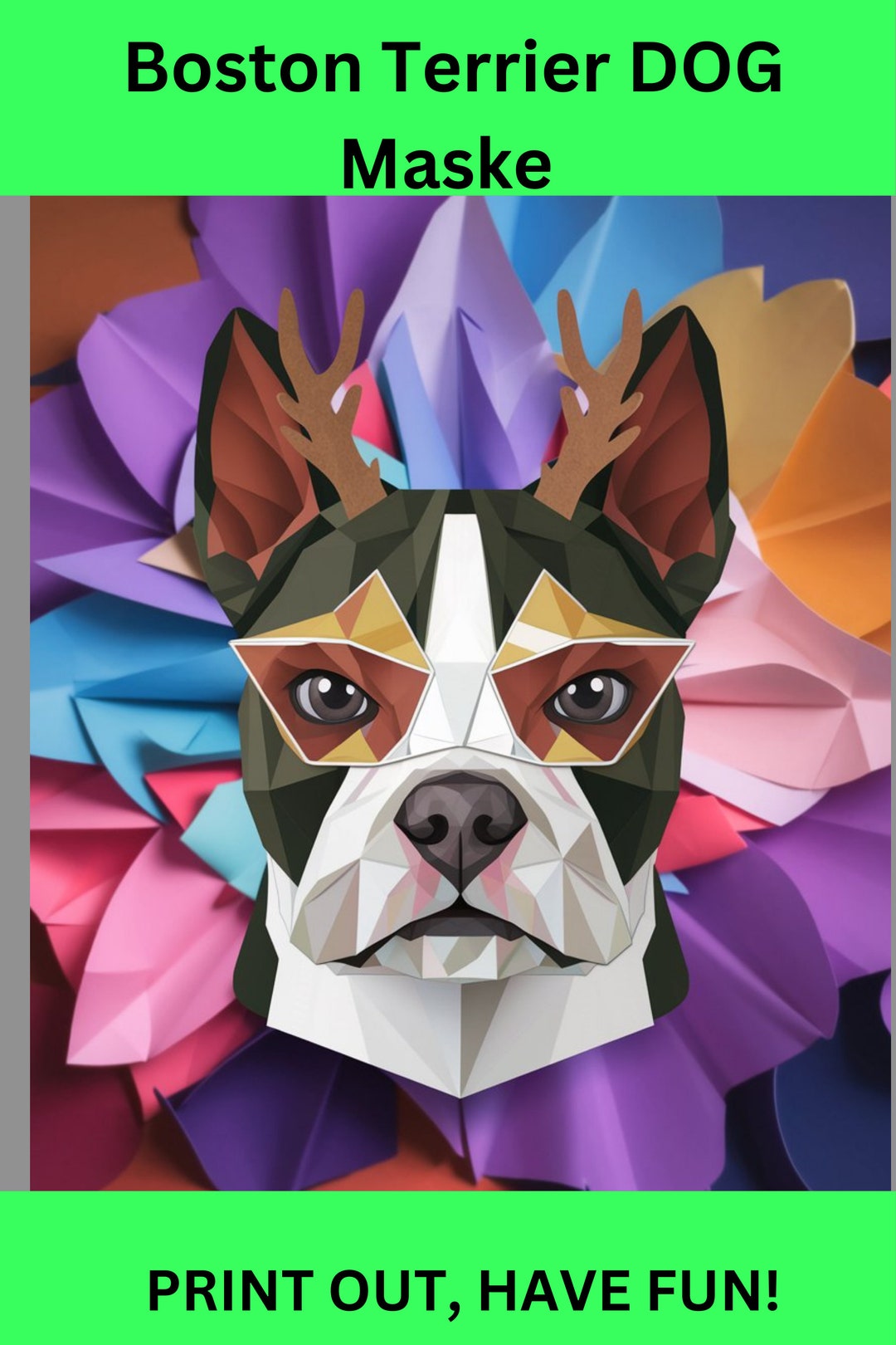 Boston Terrier Dog Mask, Paper Craft Template, Printable Rhino Mask ...