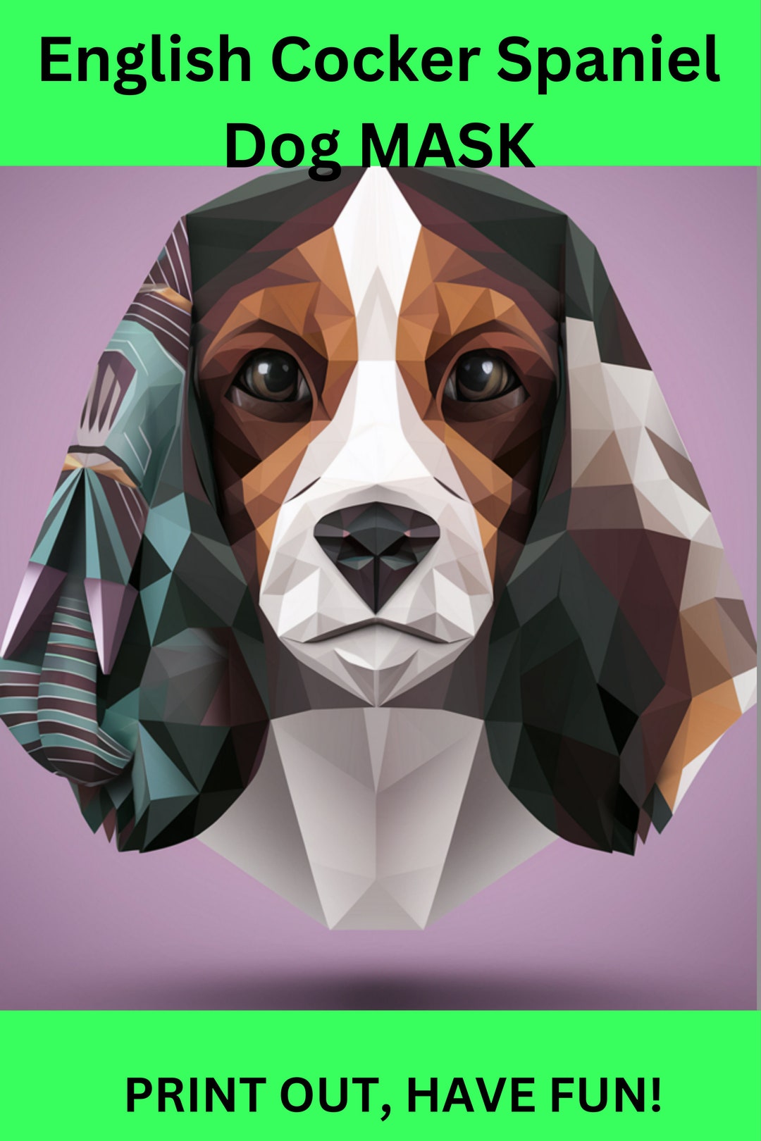 English Cocker Spaniel Dog Mask,paper Craft Template, Printable English ...