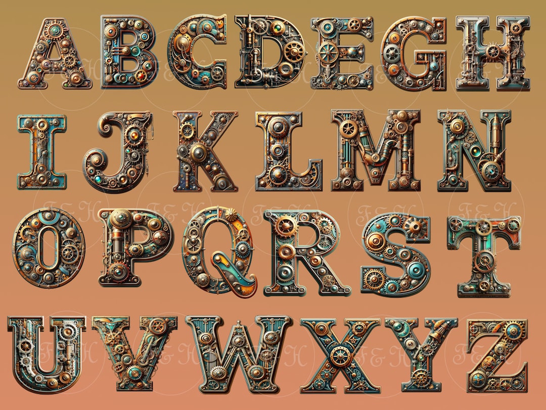 Steampunk Alphabet and Numbers Clip Art Steampunk Lettering Steampunk ...