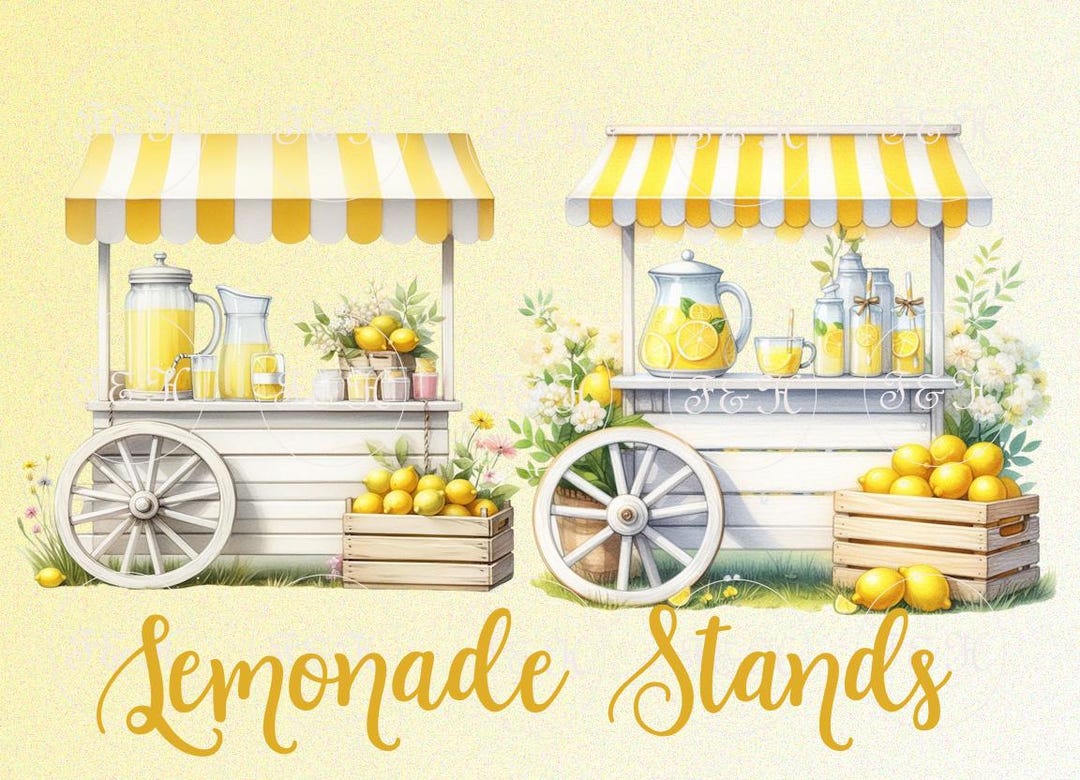 98 Lemon Water Colour Set PNG Files Lemonade Stands Ice Cream Carts ...