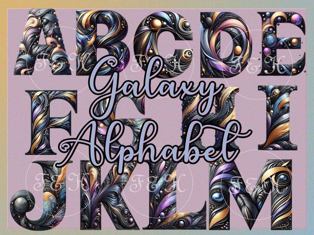 Galaxy Metallic Alphabet and Numbers Clip Art Sublimation Galaxy ...