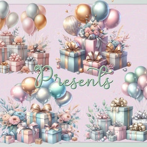 10 Pastel Metallic Balloon Arch, Balloon Bunch and Presents Png Files ...