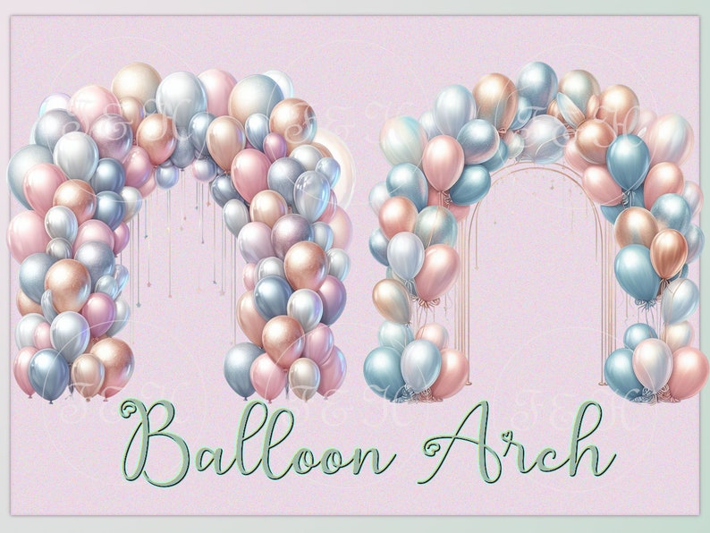 10 Pastel Metallic Balloon Arch, Balloon Bunch and Presents Png Files ...