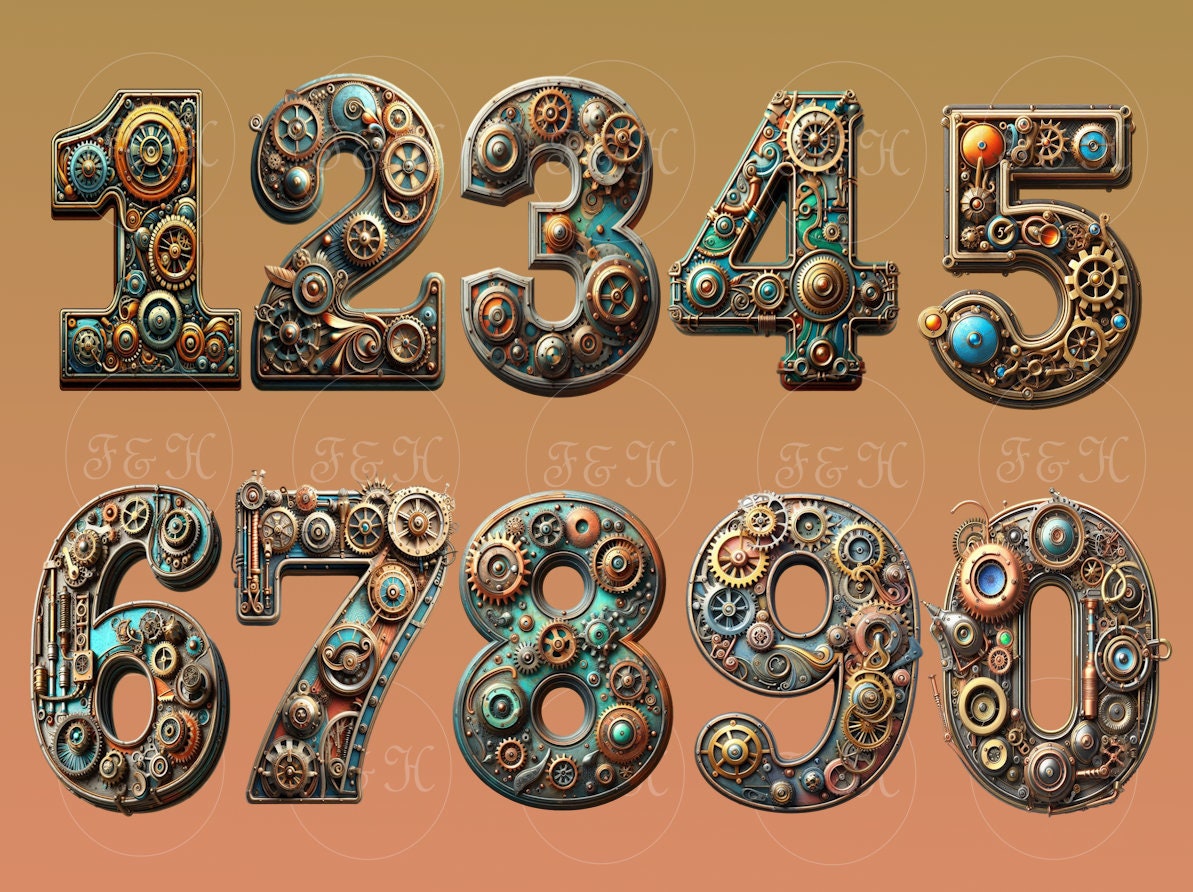 Steampunk Alphabet and Numbers Clip Art Sublimation Steampunk Letters ...