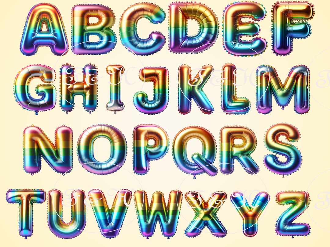 Rainbow Balloon Alphabet and Numbers Clip Art Sublimation Rainbow ...