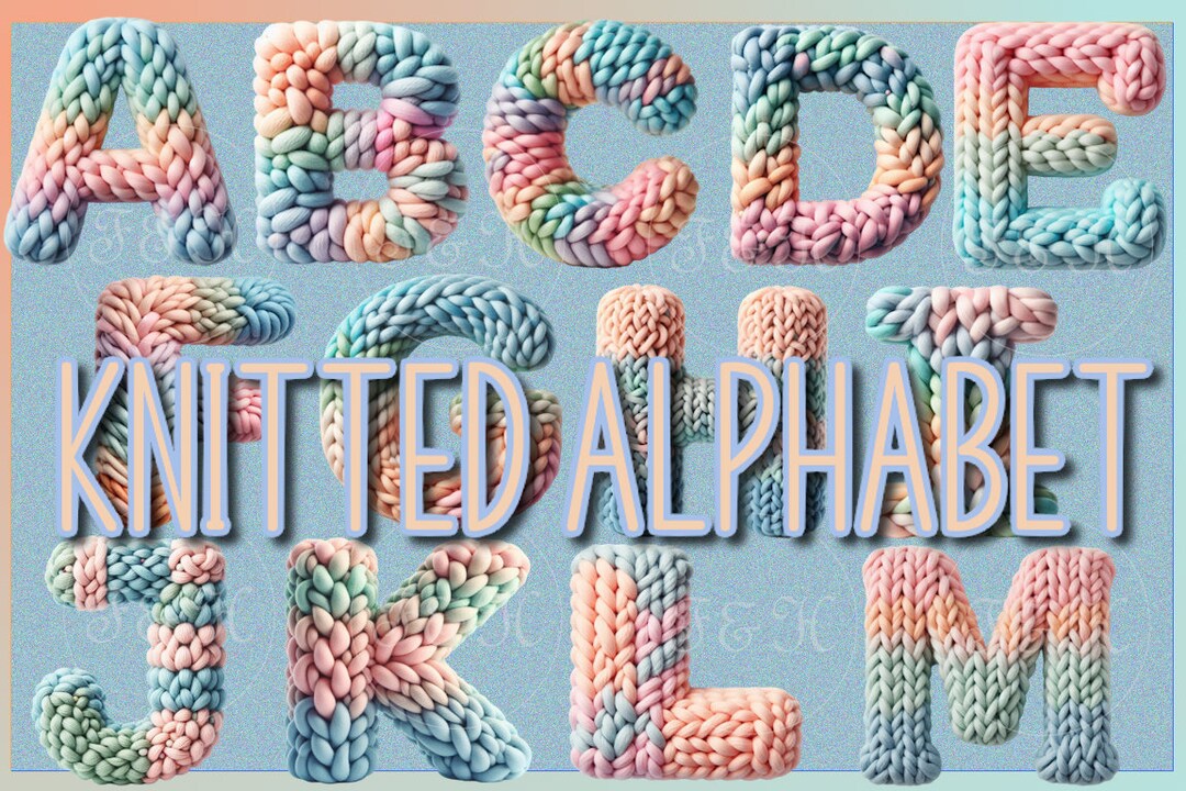 Pastel Knitted Alphabet and Numbers Clip Art Sublimation Knitted ...