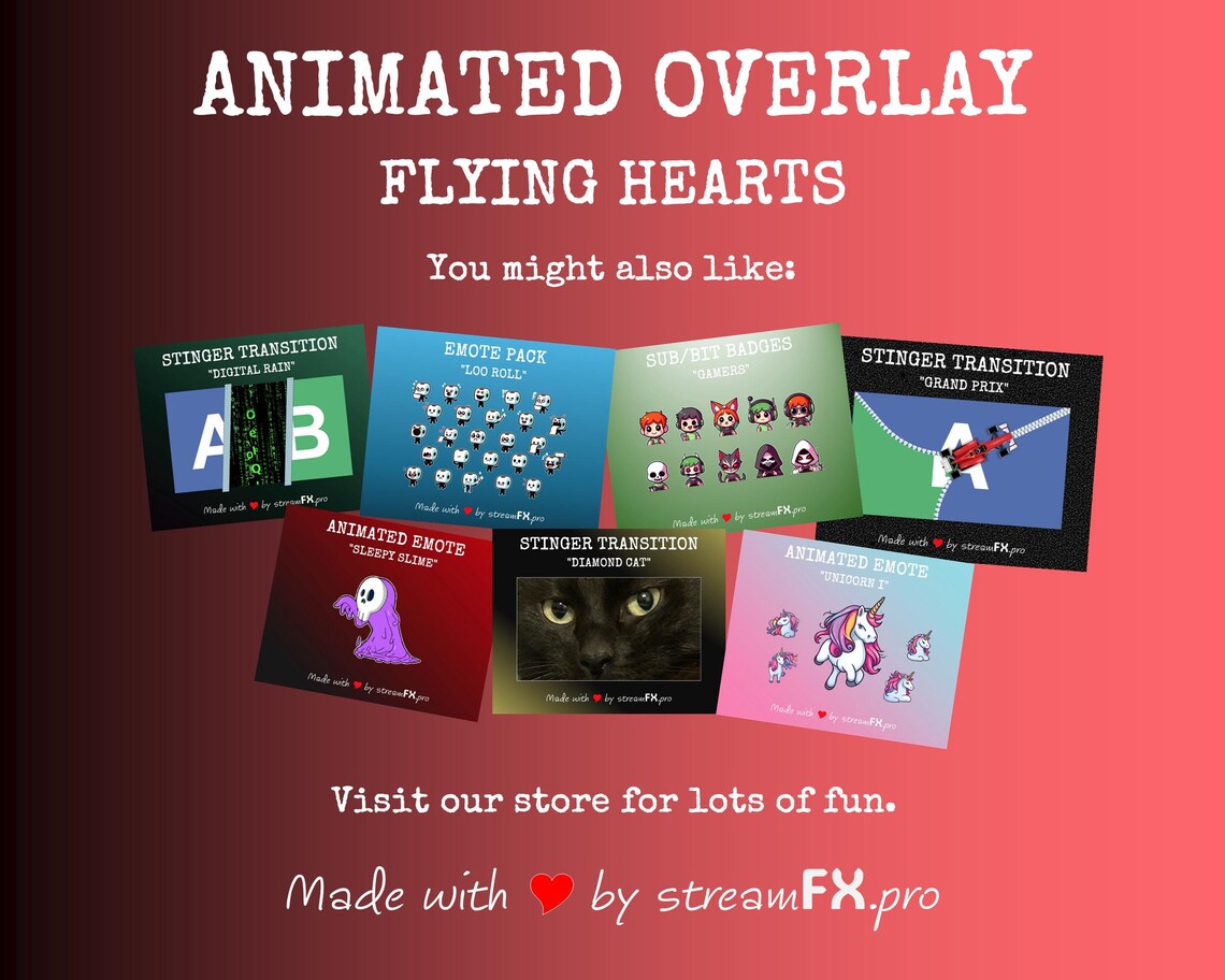 Animated Valentine Flying Hearts Overlay: Generative Art Stream Overlay ...