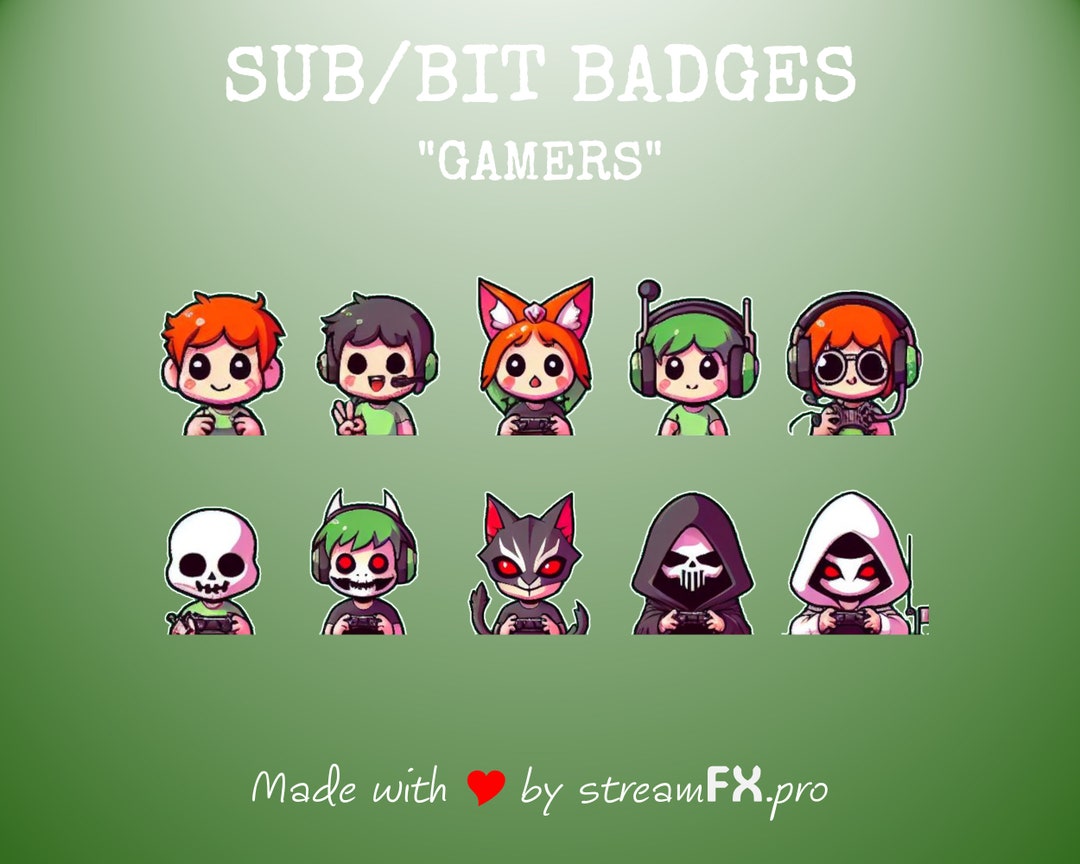Gamer Cartoon Sub Badges, Twitch Bit Emotes (digital Download) - Etsy