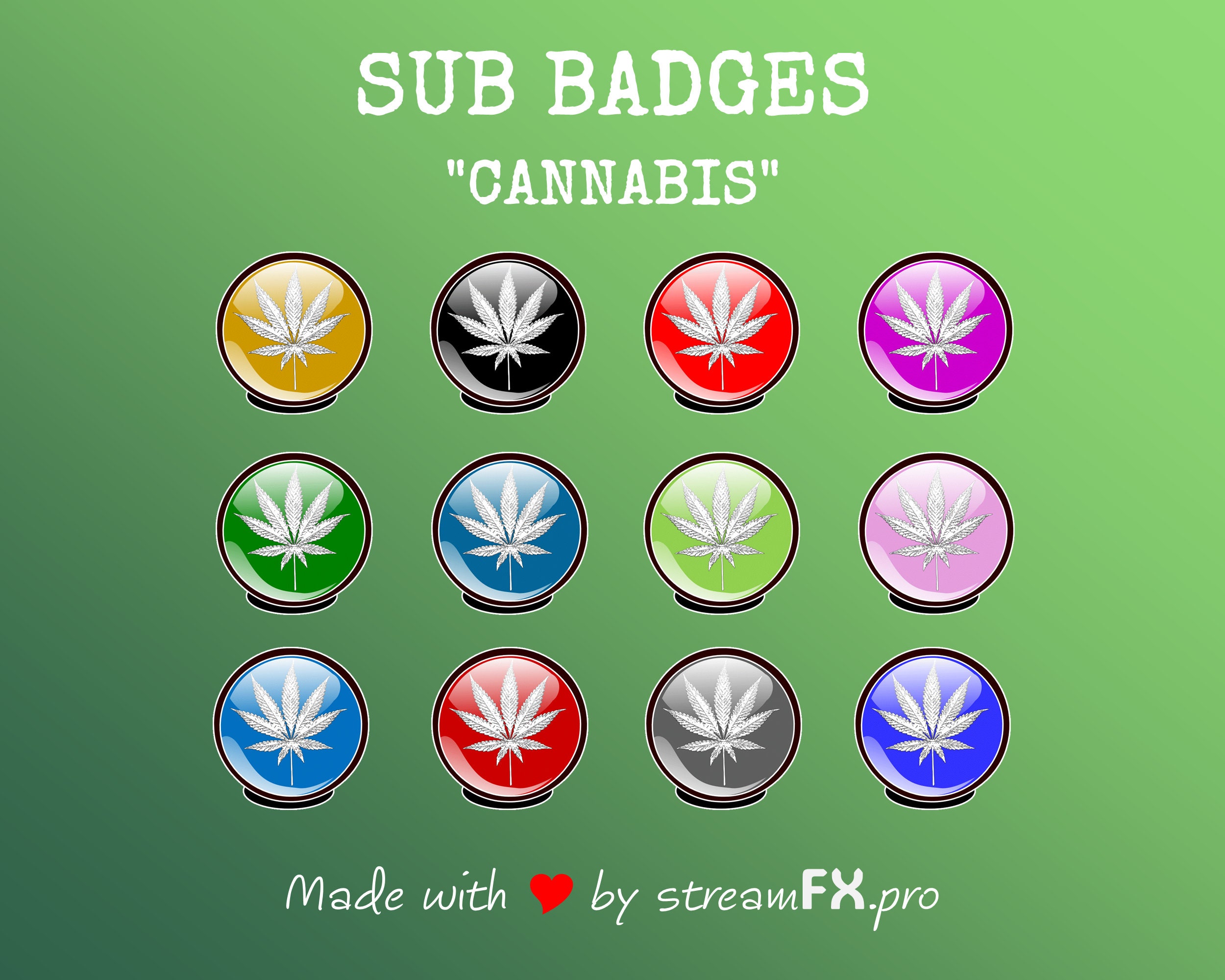 Sub Badges cannabis Twitch Discord Kik Tiktok Youtube Bit Badges ...