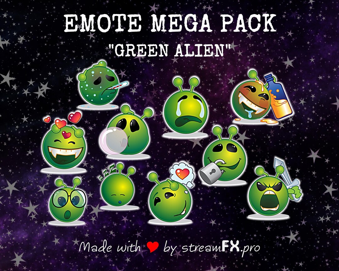 Emote Pack "green Alien" | Twitch Discord Kick Tiktok Youtube | Cute ...