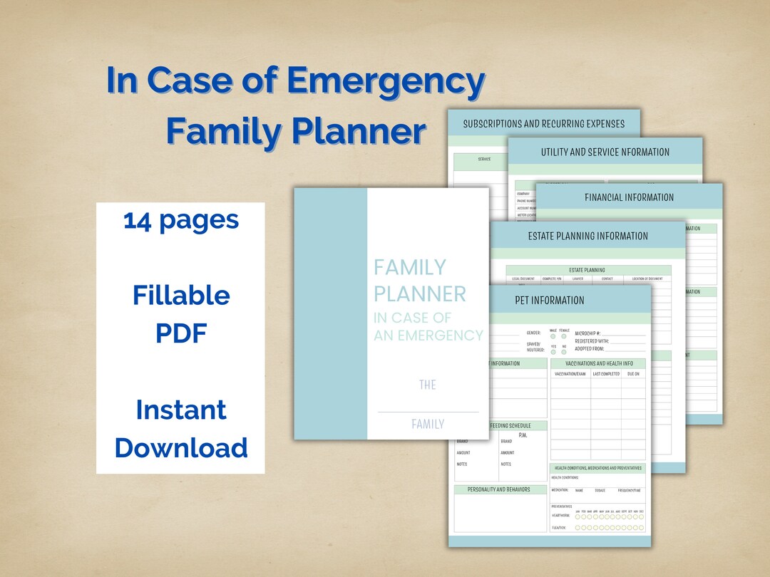 In Case of an Emergency Family Planner Printable and Fillable PDF ...