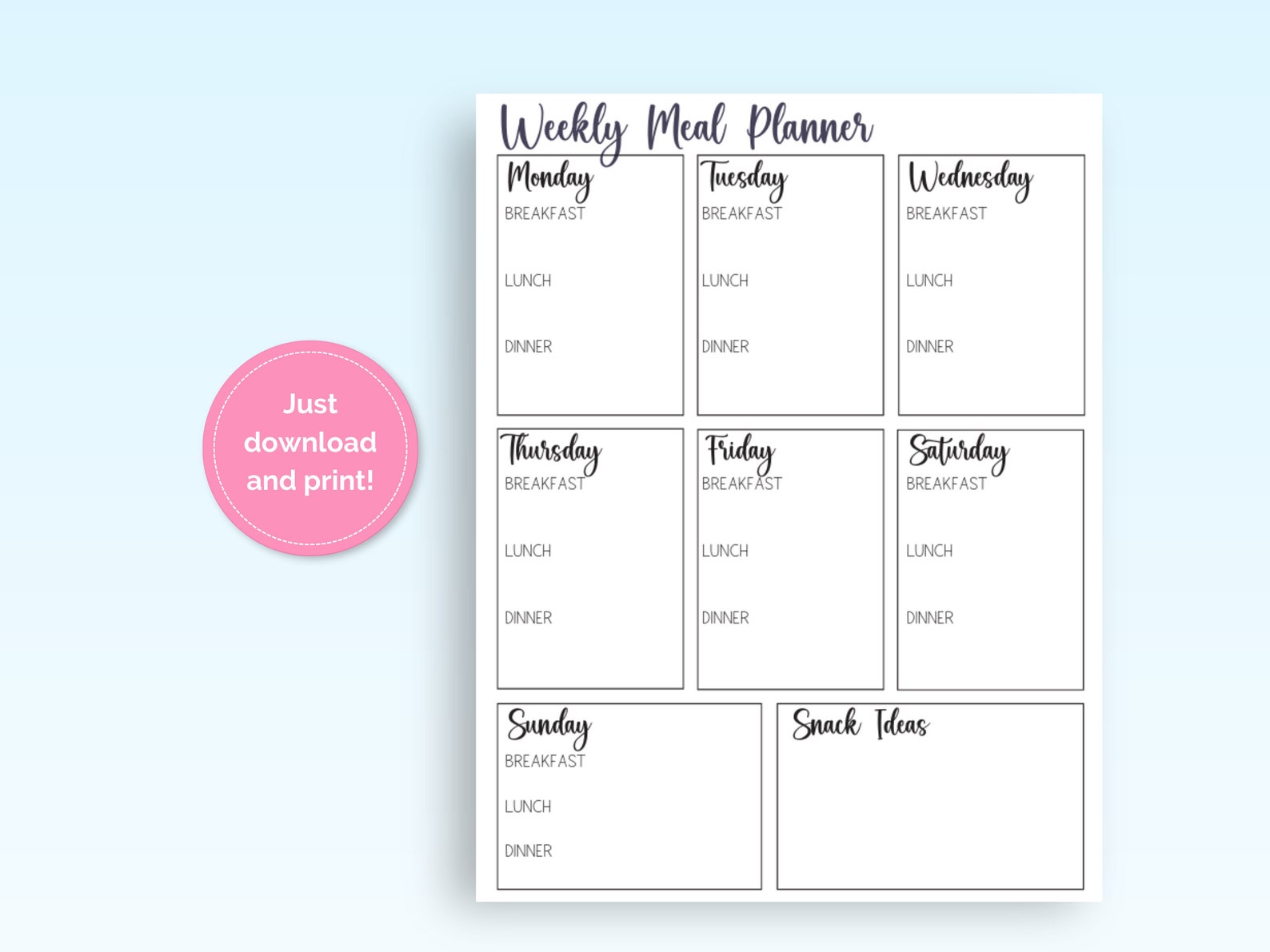Weekly Meal Planner PDF, Fillable and Printable Meal Planner PDF - Etsy