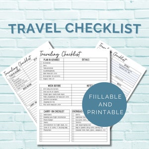Travel Checklist Printable and Fillable PDF, Traveling Checklist ...