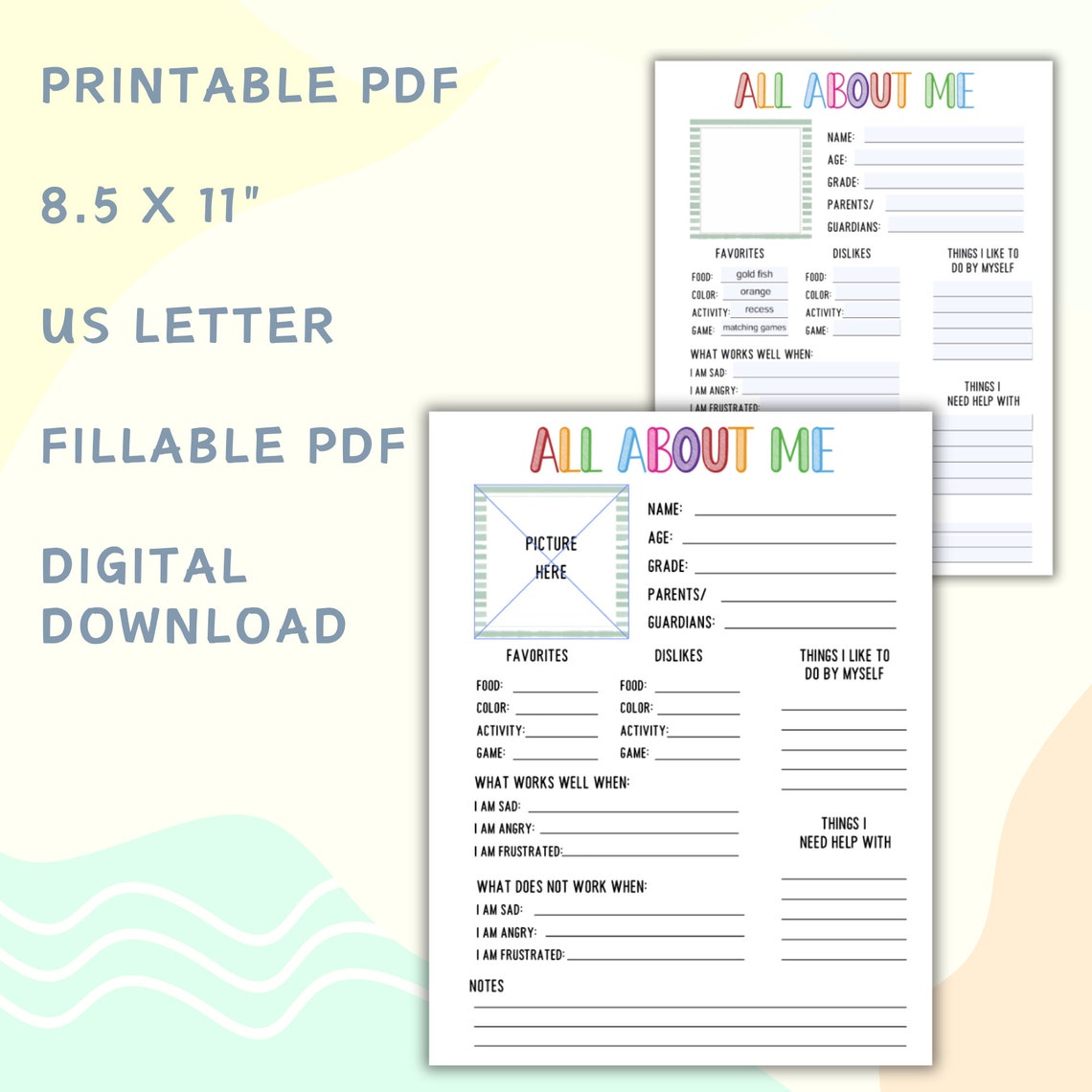 All About Me Printable PDF for Kids, All About Me Fillable PDF for Kids ...