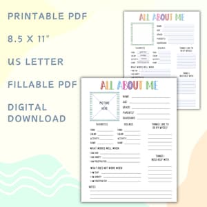 All About Me Printable PDF for Kids, All About Me Fillable PDF for Kids ...