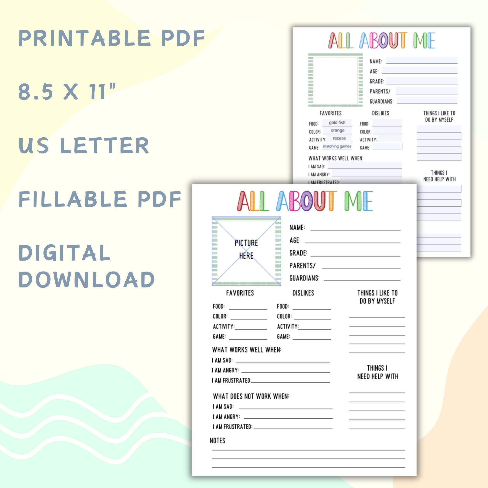 All About Me Printable PDF for Kids, All About Me Fillable PDF for Kids - Etsy