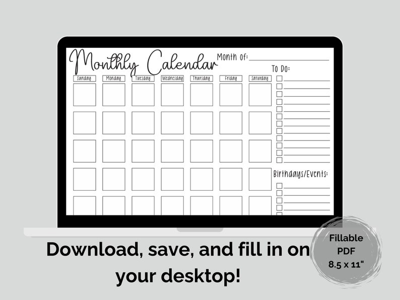 Calendar Printable and Fillable PDF, Daily Planner Printable, Weekly ...