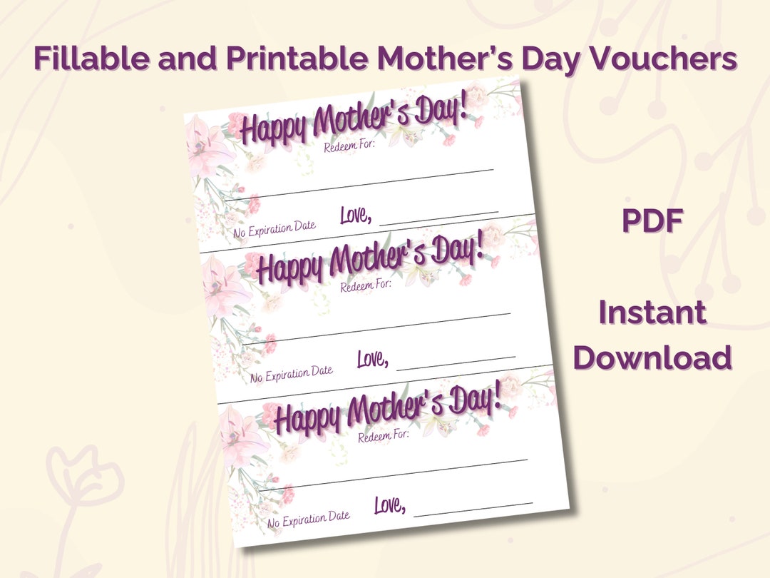 Mother’s Day Vouchers Printable PDF, Mother’s Day Coupon PDF - Etsy