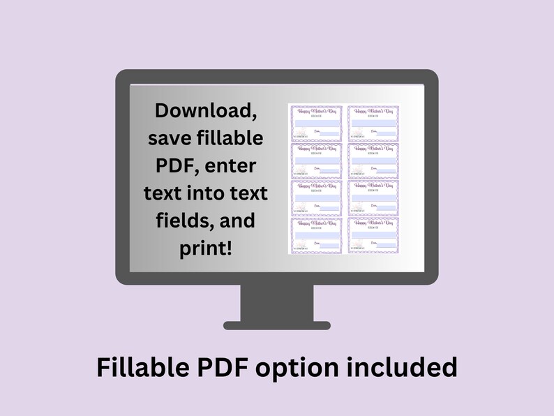 Mother's Day Coupons Printable and Fillable PDF; Mother's Day Vouchers ...