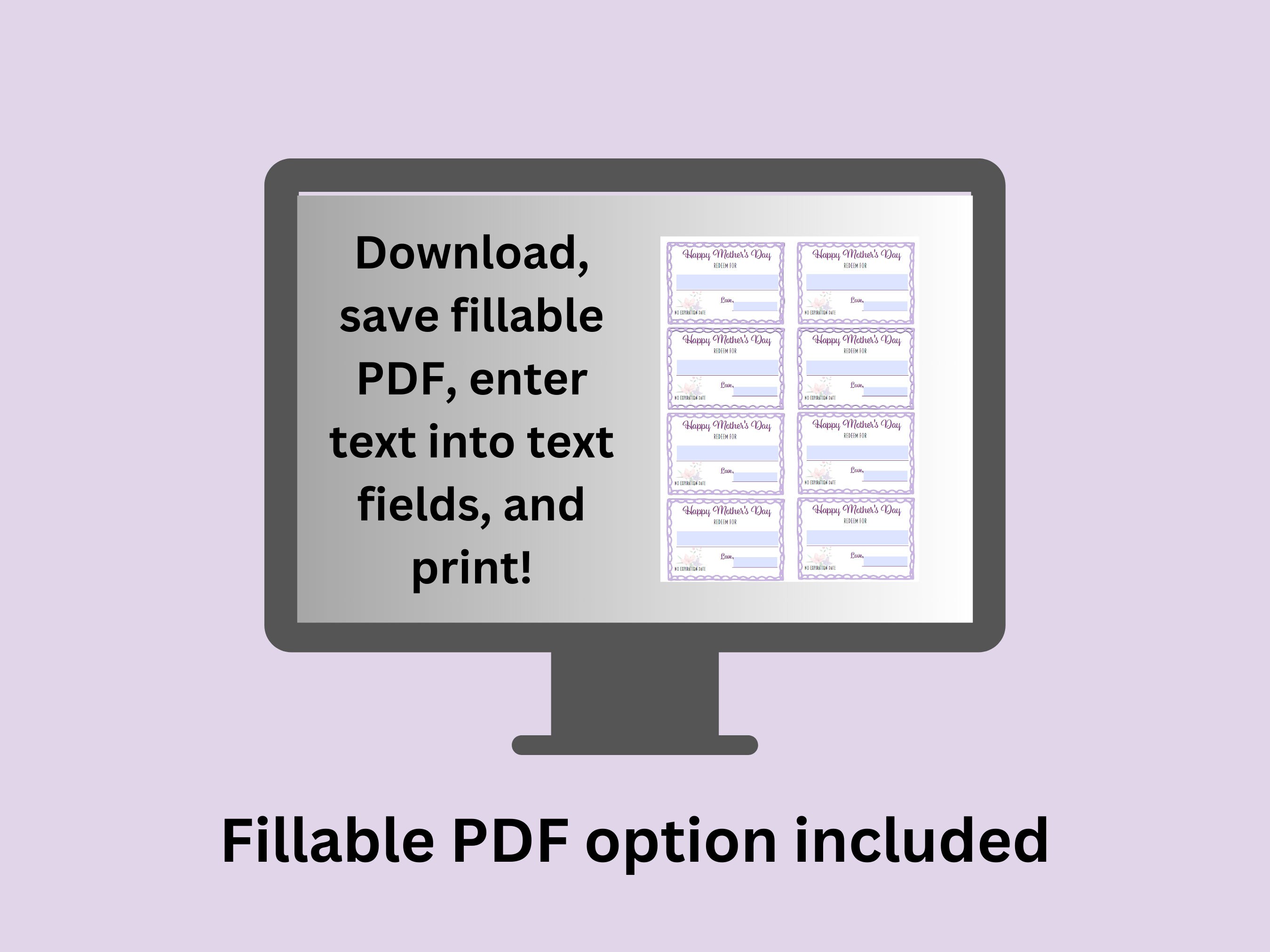 Mother's Day Coupons Printable and Fillable PDF; Mother's Day Vouchers ...