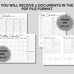Calendar Printable and Fillable PDF, Daily Planner Printable, Weekly ...