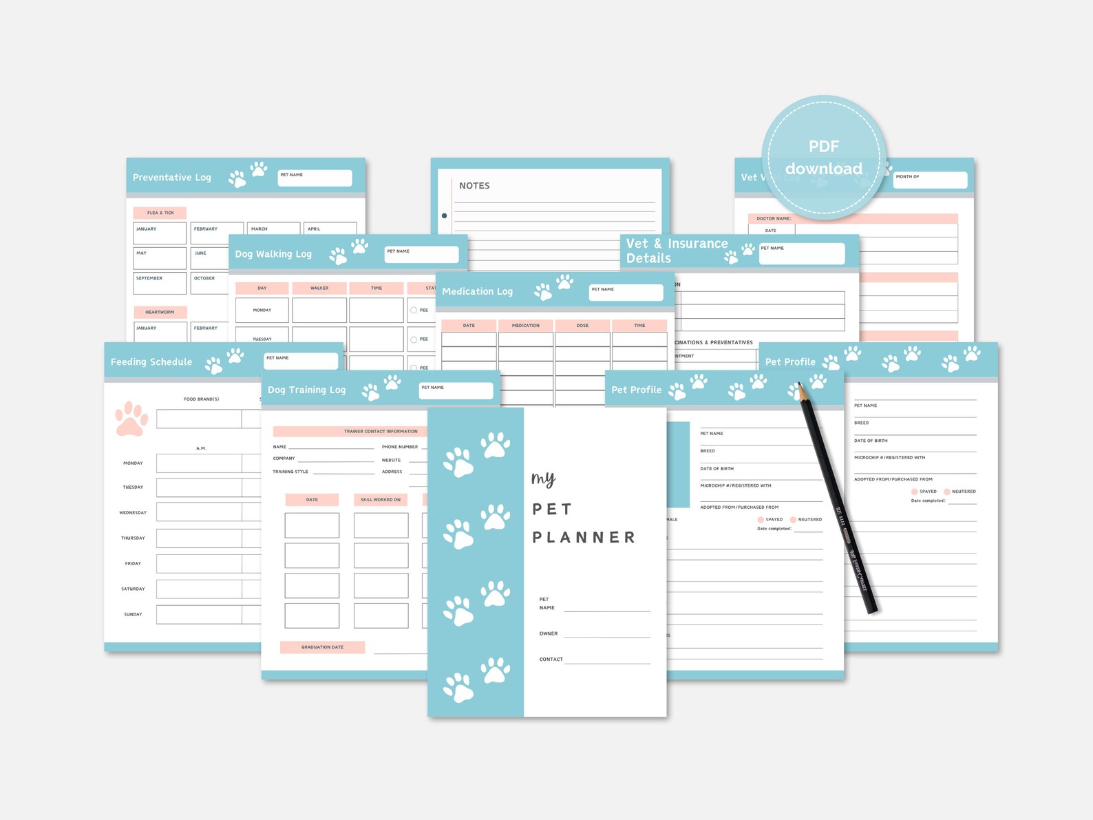 My Pet Planner PDF, Printable and Fillable Pet Care Planner - Etsy