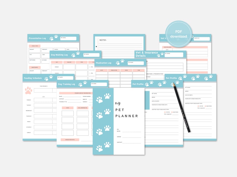 My Pet Planner PDF, Printable and Fillable Pet Care Planner - Etsy