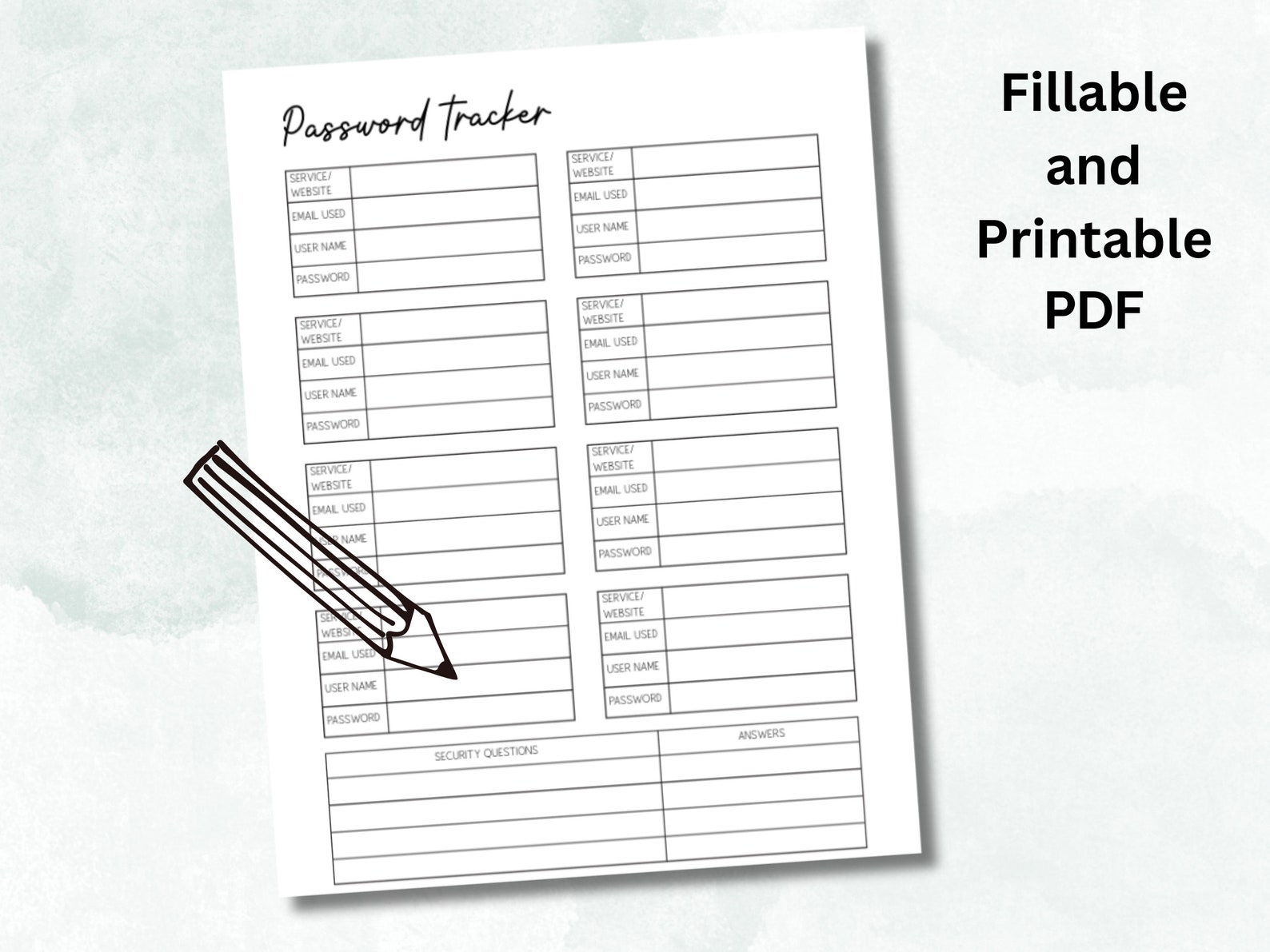 Password Tracker Printable And Fillable Pdf Fillable And Printable