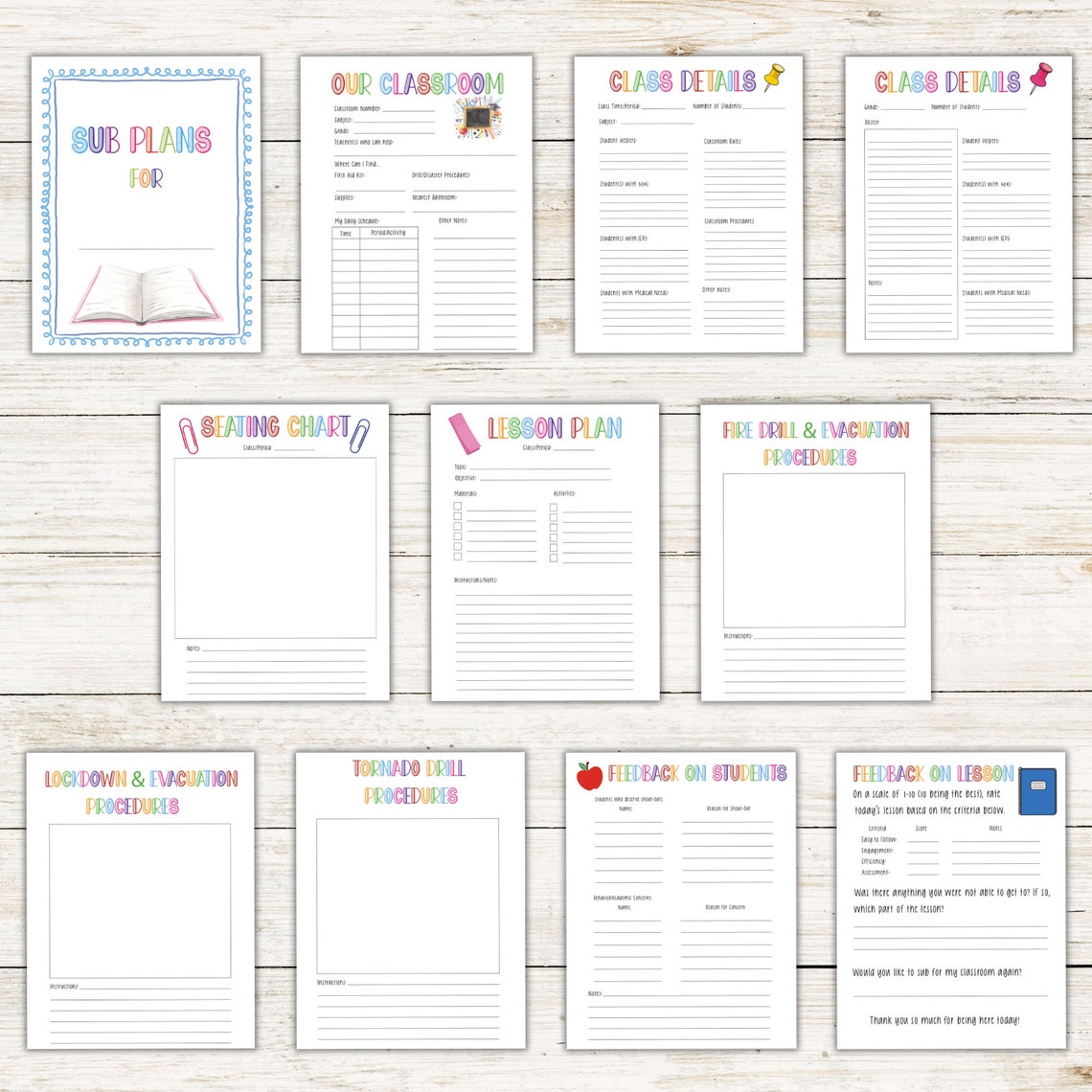 Sub Plans for Teachers Printable PDF; Sub Plans for Teachers Editable ...