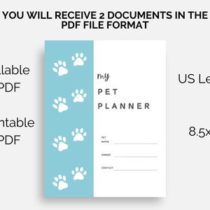 My Pet Planner PDF, Printable and Fillable Pet Care Planner - Etsy