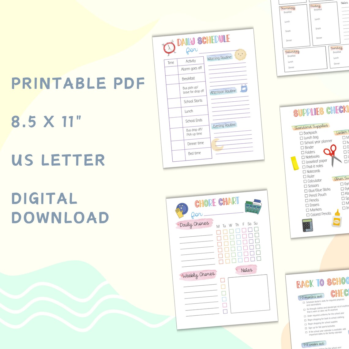 Back to School Planner PDF; Back to School Binder Printable PDF; Back ...