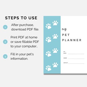 My Pet Planner PDF, Printable and Fillable Pet Care Planner - Etsy