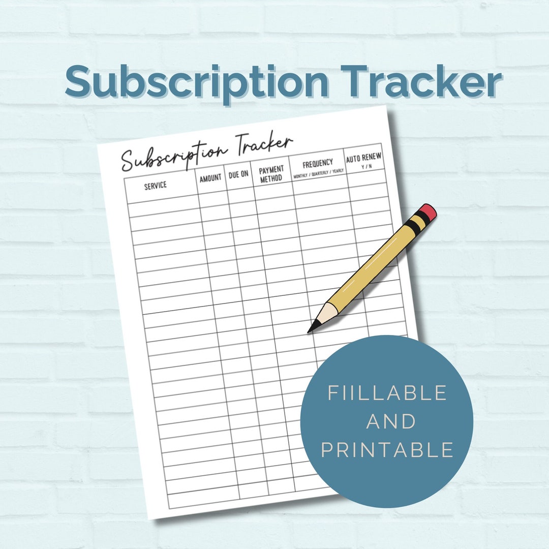 Subscription Tracker Printable and Fillable PDF, Subscription Tracker ...