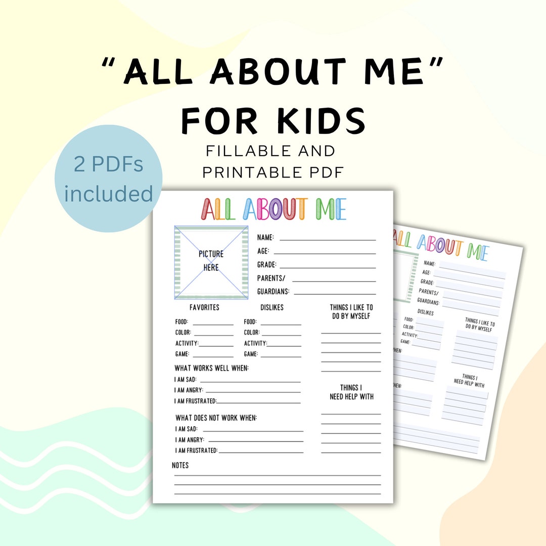 All About Me Printable PDF for Kids, All About Me Fillable PDF for Kids ...