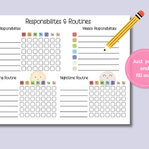 Responsibilities and Routines Chart, Printable Chore Chart, Fillable ...