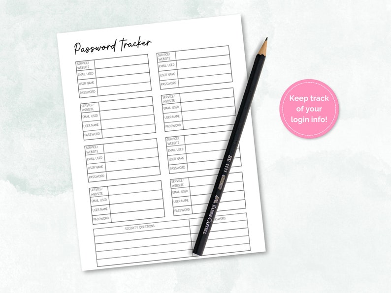 Password Tracker Printable and Fillable PDF, Fillable and Printable ...
