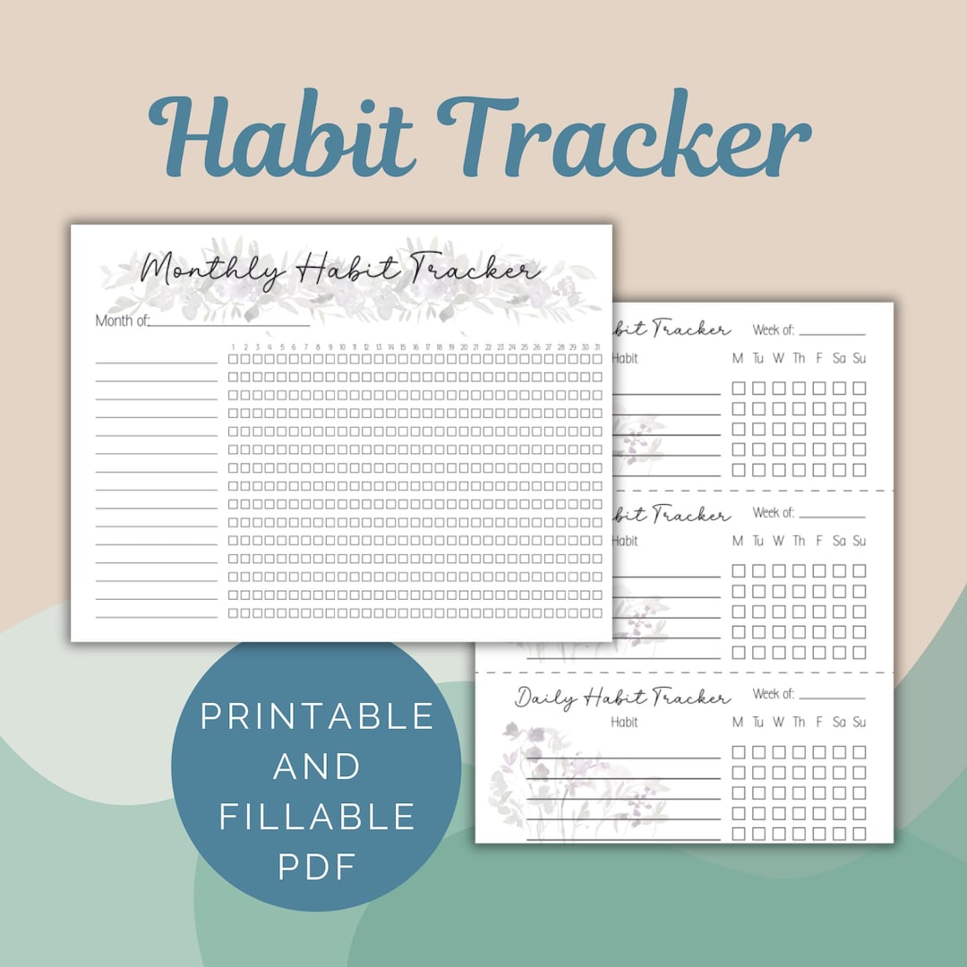 Habit Tracker PDF Printable and Fillable - Etsy