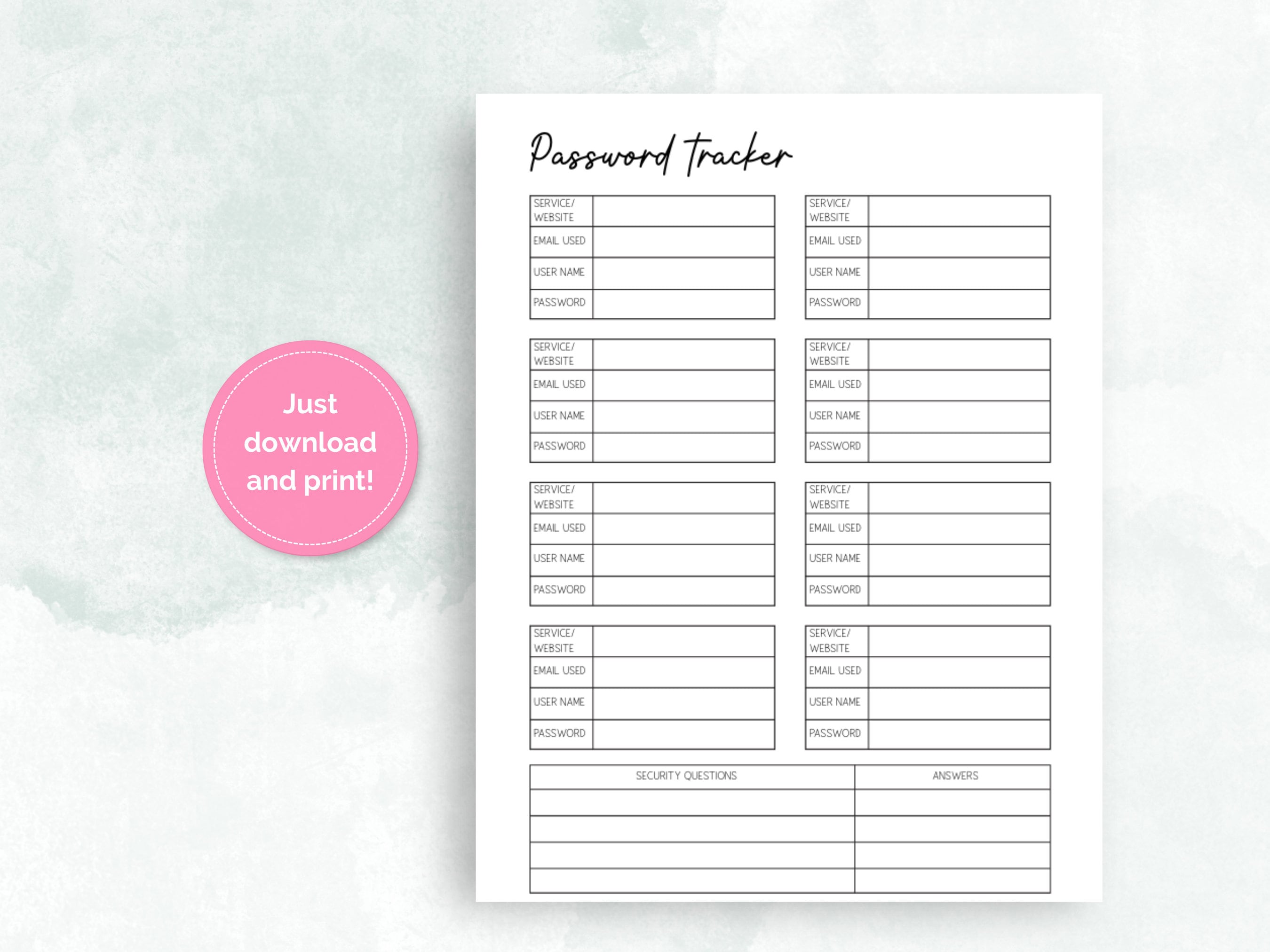 Password Tracker Printable and Fillable PDF, Fillable and Printable ...