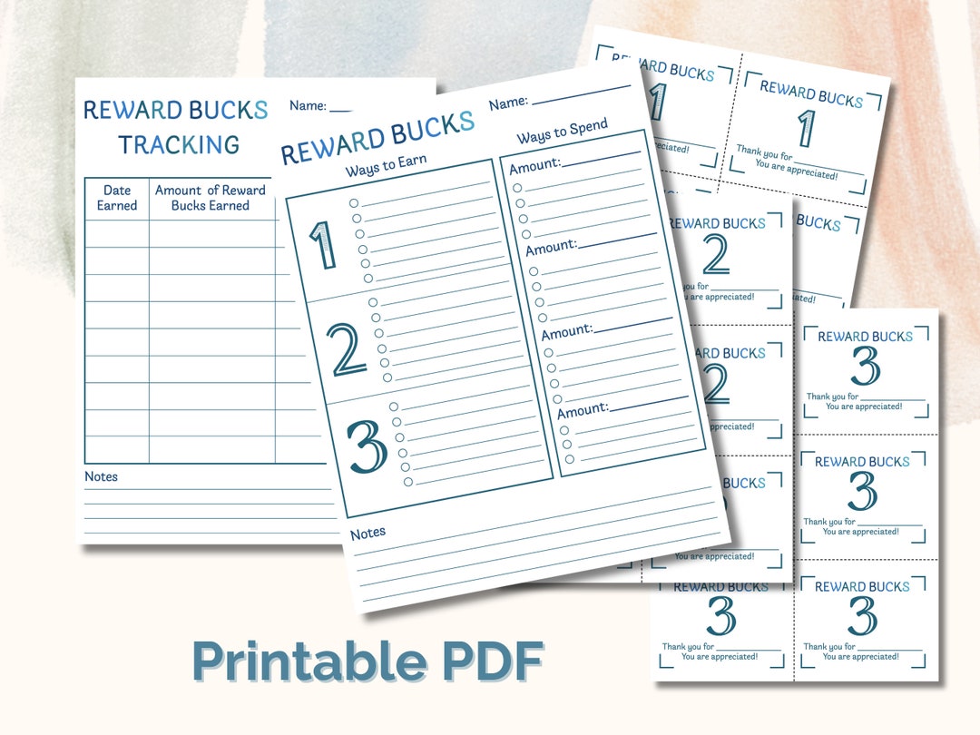 Kids Reward Bucks Printable PDF, Reward Bucks for Kids Printable PDF - Etsy